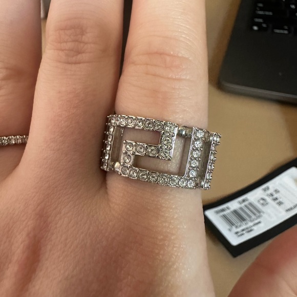 Versace | Jewelry | Versace Size 23 Silver Crystal Greca Ring | Poshmark